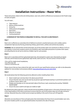 Alexandra installation-instructions-razor-wire | PDF