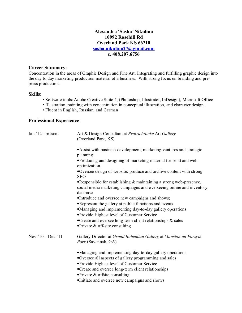 Alexandra (Sasha) Nikulina Resume