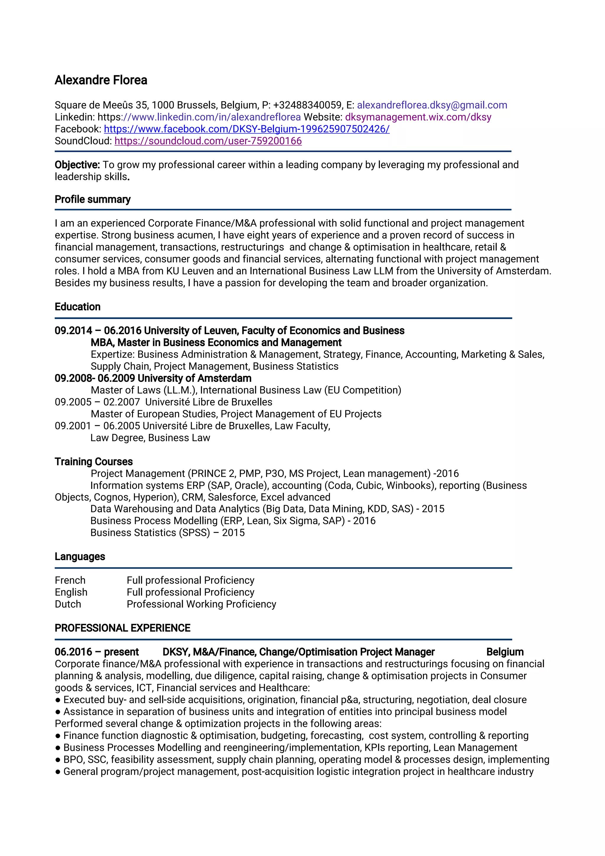 Alexandre Florea CV | PDF | Business Accounting & Finance | Business