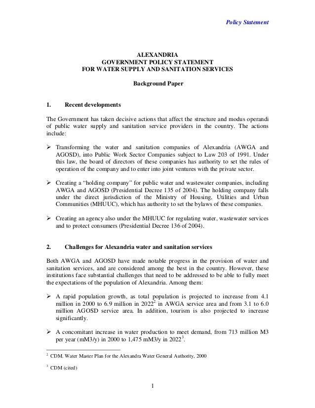 Alexandria Government Policy Statement Alexandria Government Policy Statement