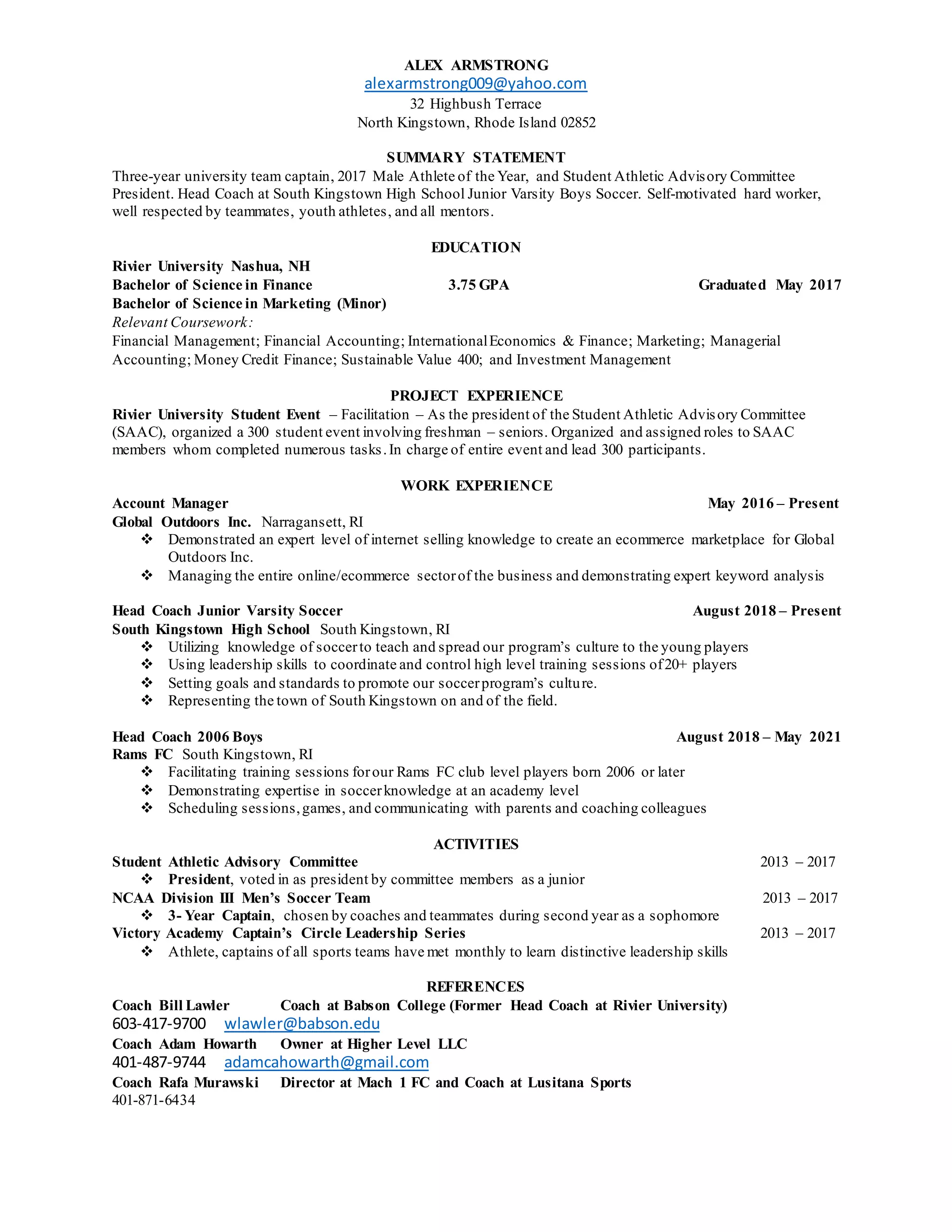 Alex Armstrong Resume 2022 | PDF