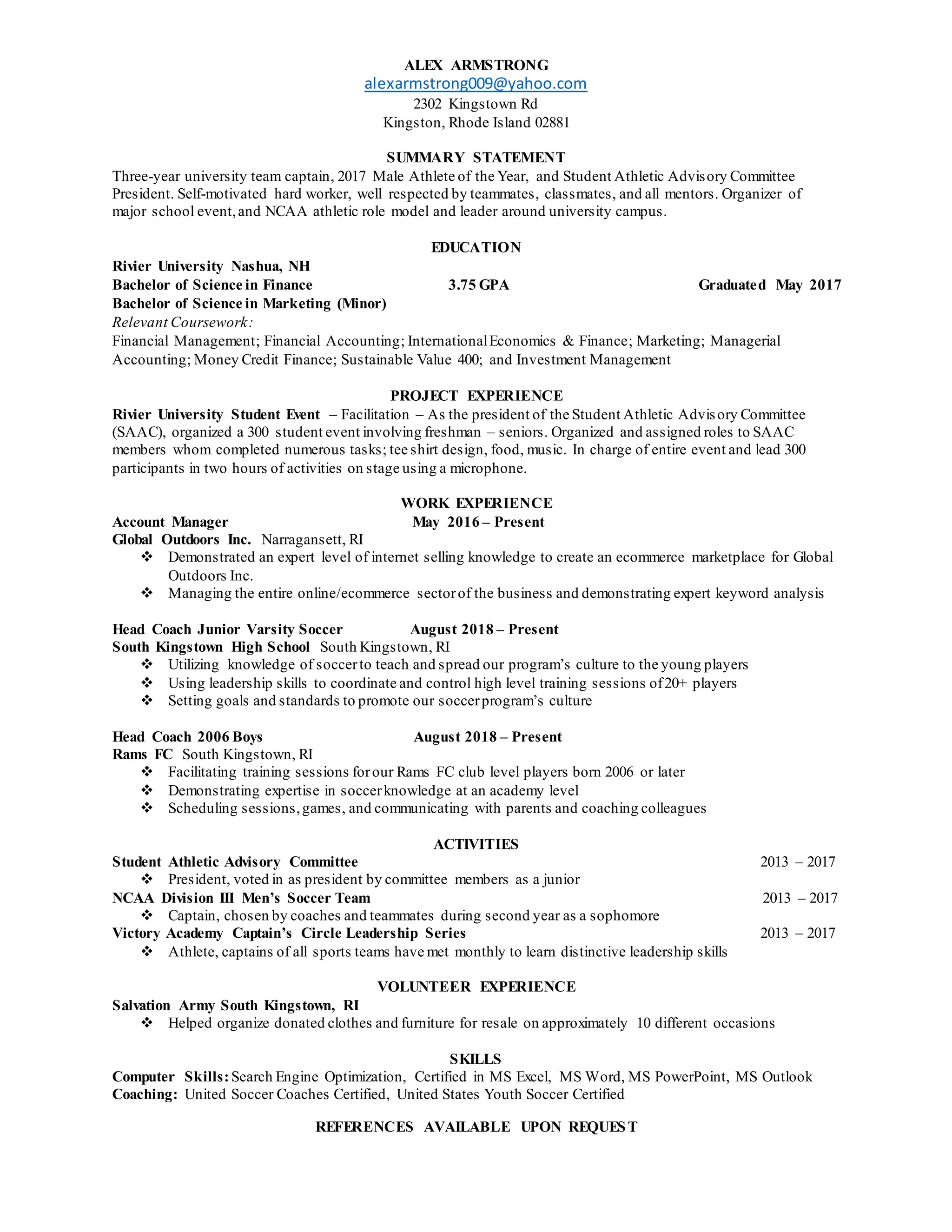 Alex Armstrong Resume | PDF