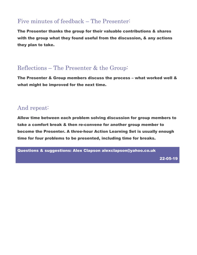 Alex Clapson - Action Learning Sets | PDF