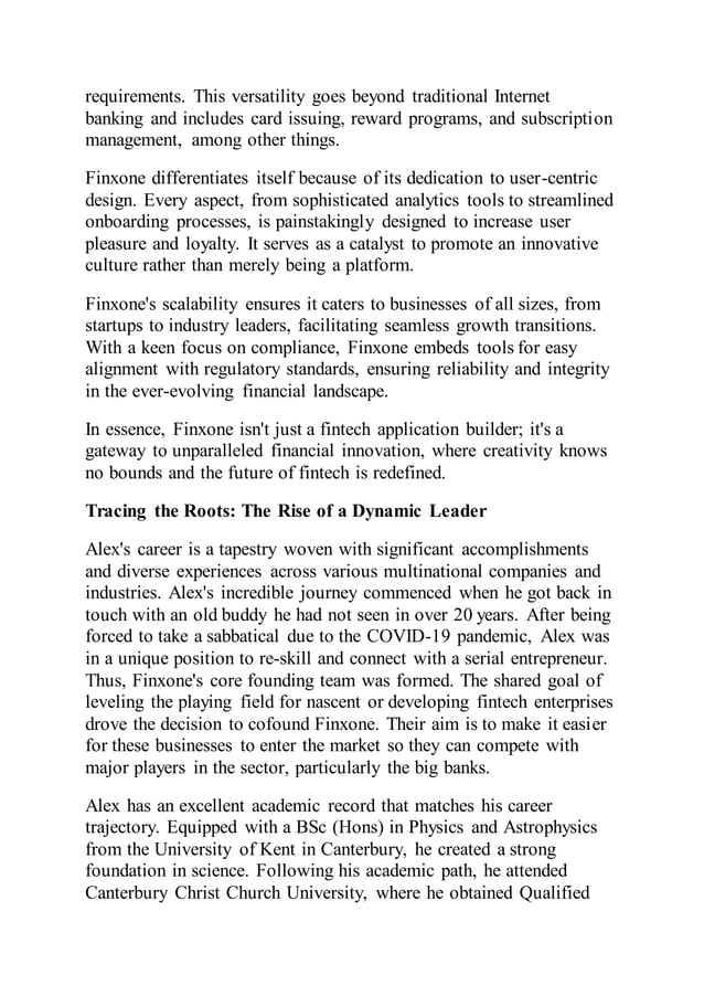 Alex Dale: A Beacon of Innovation in Fintech | PDF