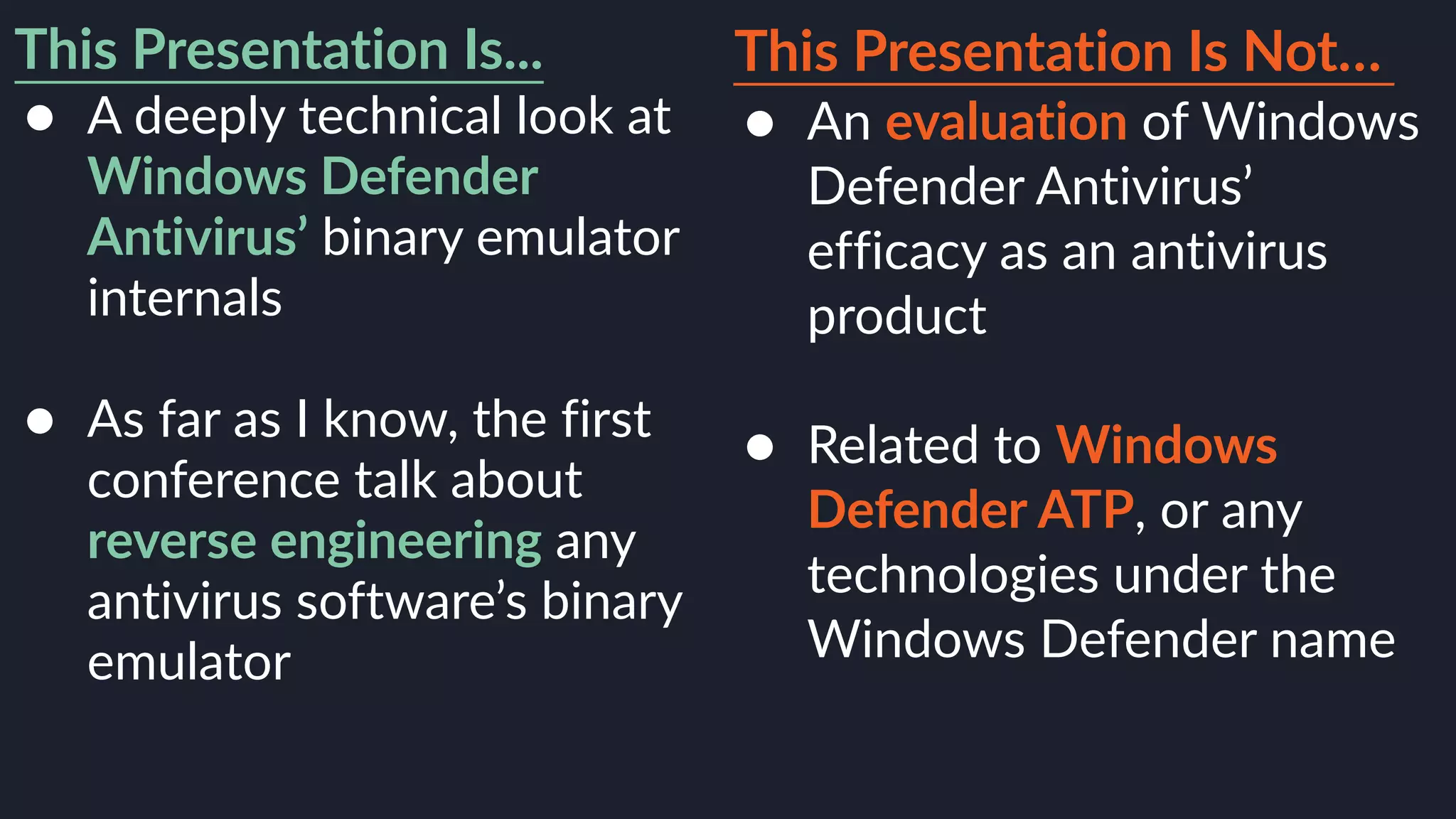 Windows Offender: Reverse Engineering Windows Defender's Antivirus ...