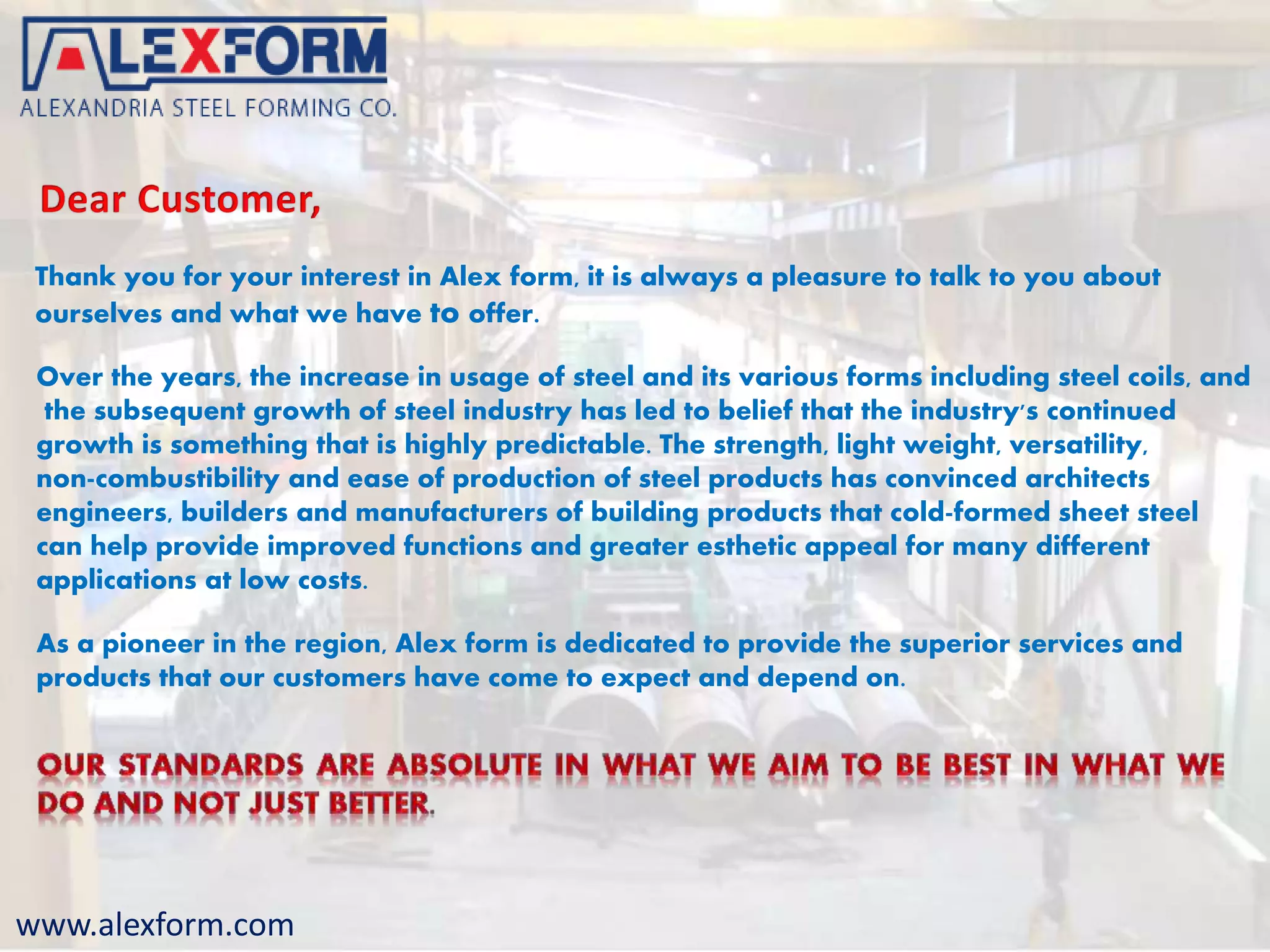 Alex form ( Alexandria Steel Forming ) Business Presentation Profile