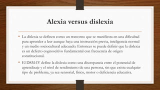 Alexia neuropsicologia Psicofisiologia | PPTX