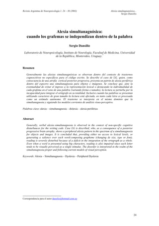 Alexia simultanagnosica | PDF
