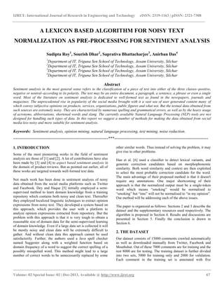 A lexicon based algorithm for noisy text normalization as pre ...