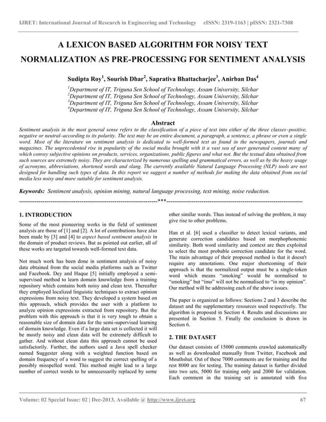 A lexicon based algorithm for noisy text normalization as pre processing for sentiment analysis ...