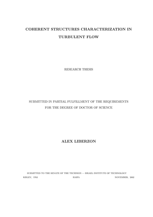 Coherent Structures Characterization In Turbulent Flow Pdf