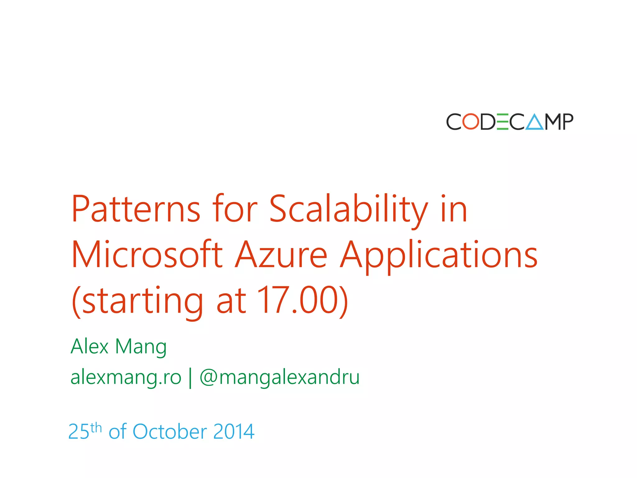 Alex mang patterns for scalability in microsoft azure application | PDF | Databases | Computer ...
