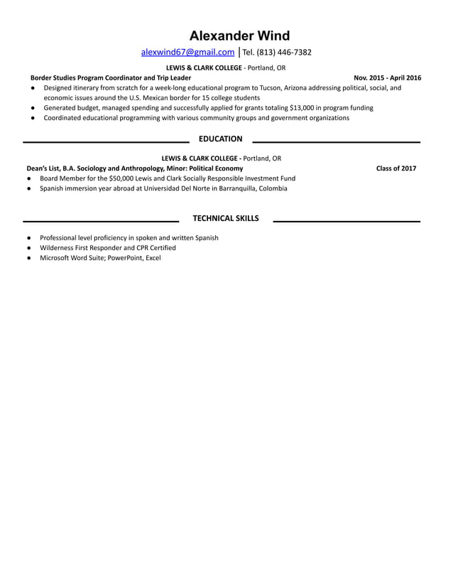 Alex wind's full resume | PDF