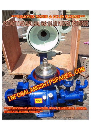Alfa laval oil purifier, industrial centrifuge, oil purifier MAB-103 | PDF