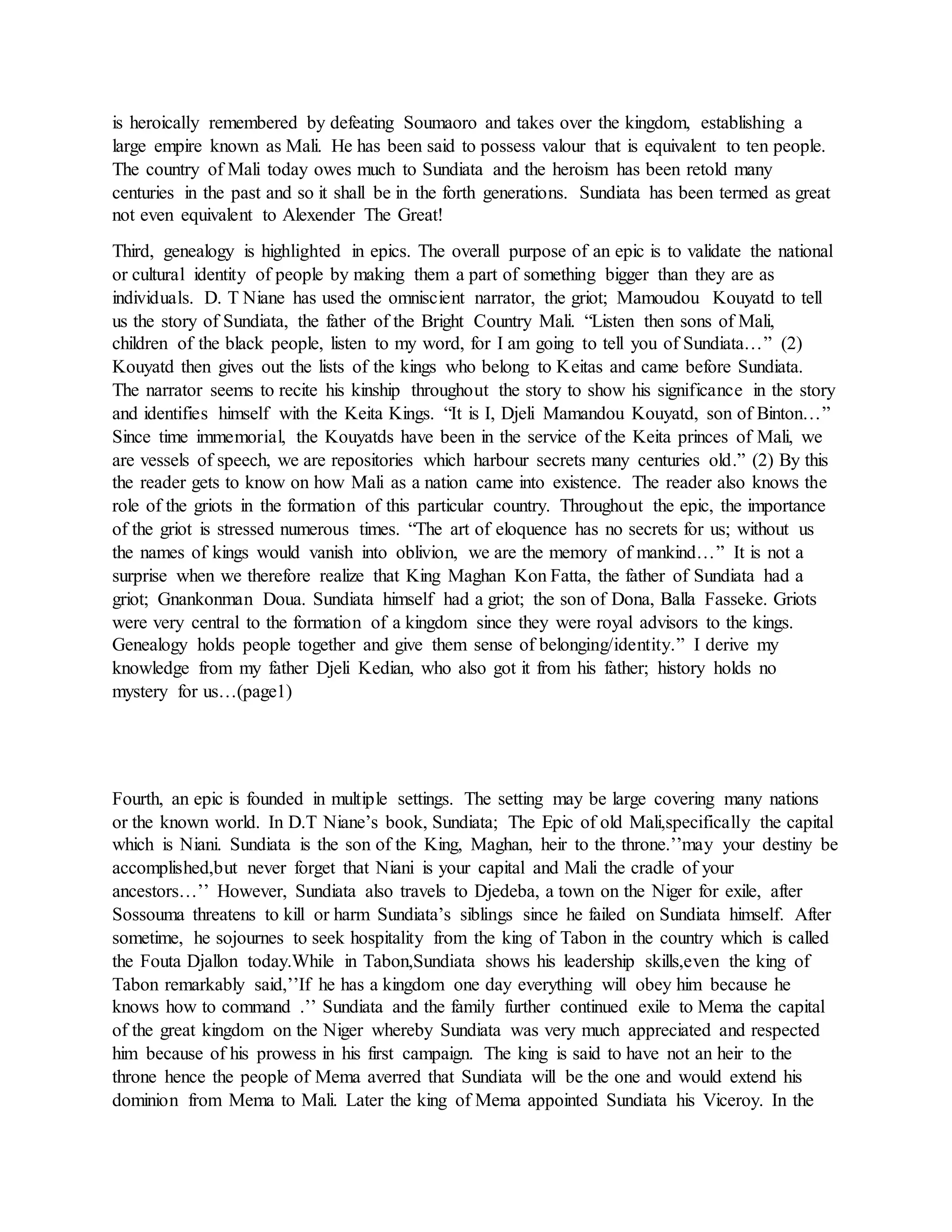 Epic features of Sundiata | DOCX