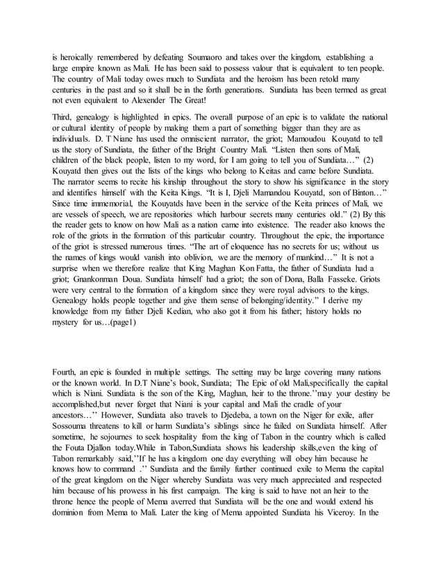 Epic features of Sundiata | DOCX