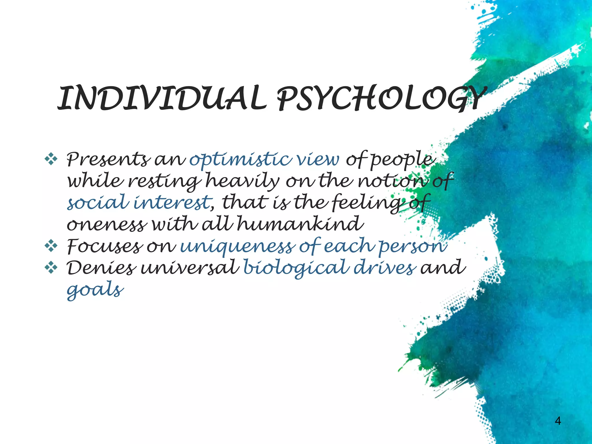 Alfred adler and individual Psychology Theories of personality | PPTX