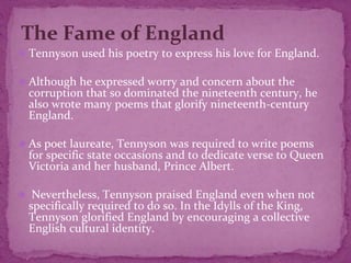 Alfred Lord Tennyson as a poet , writing themes, Legacy. | PPT