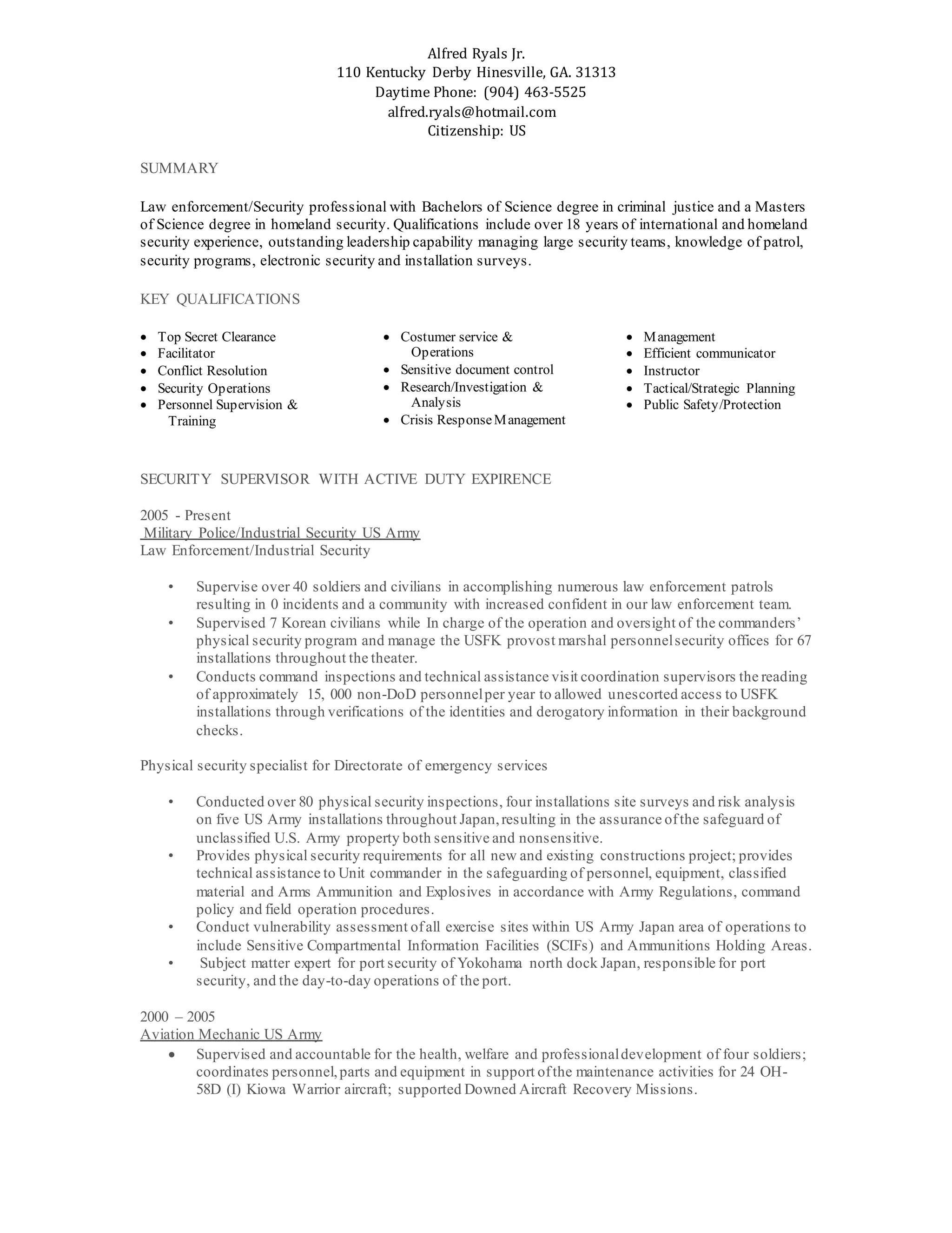 Alfred resume | DOCX | Arms & Ammunition | Sensitive Topics
