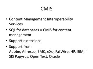 Alfresco cmis | PPTX | Internet | Computing