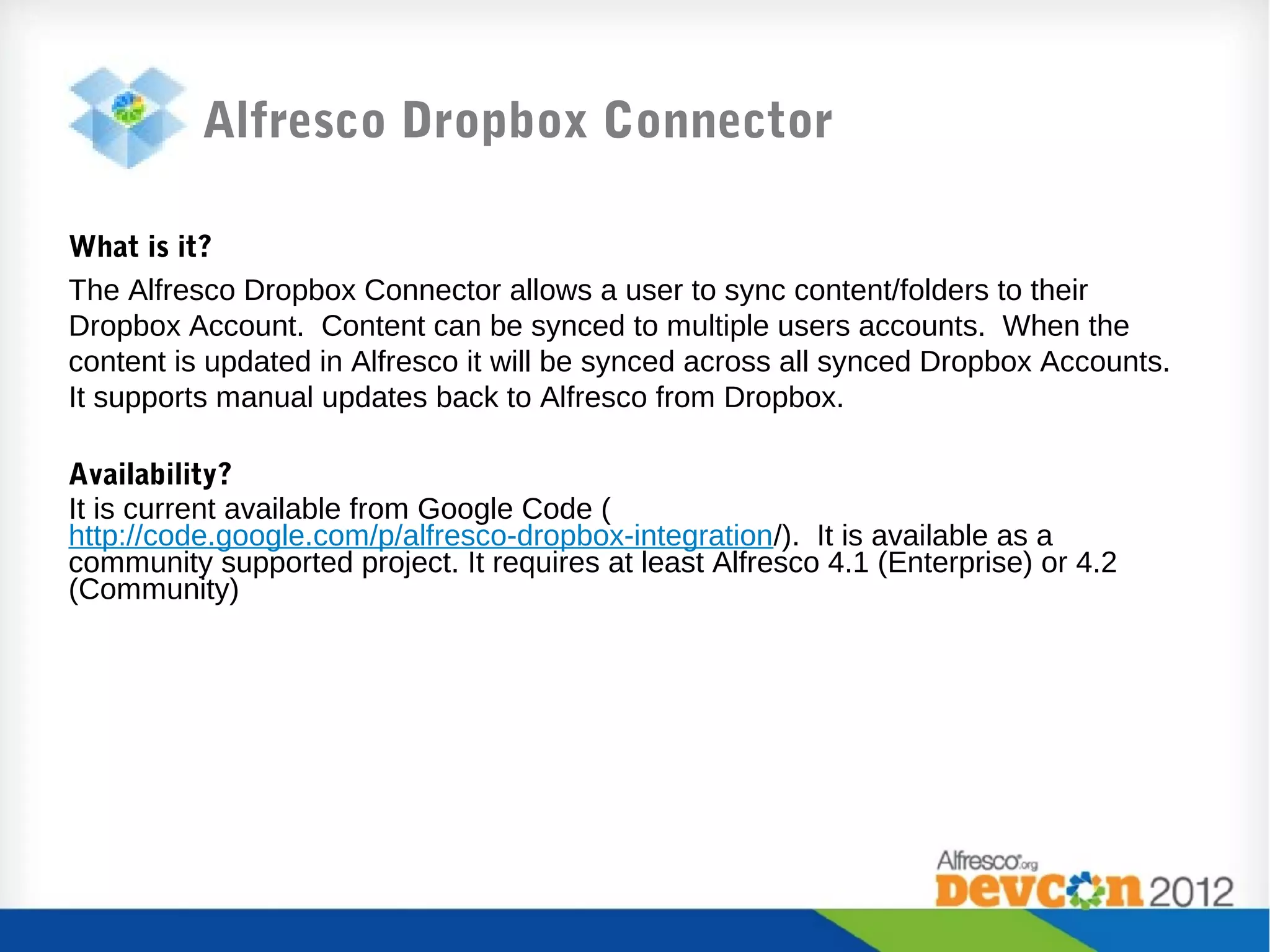 Alfresco Integrations - Alfresco Devcon 2012 | PPT