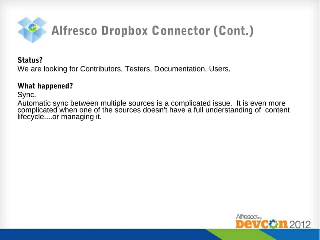 Alfresco Integrations - Alfresco Devcon 2012 | PPT
