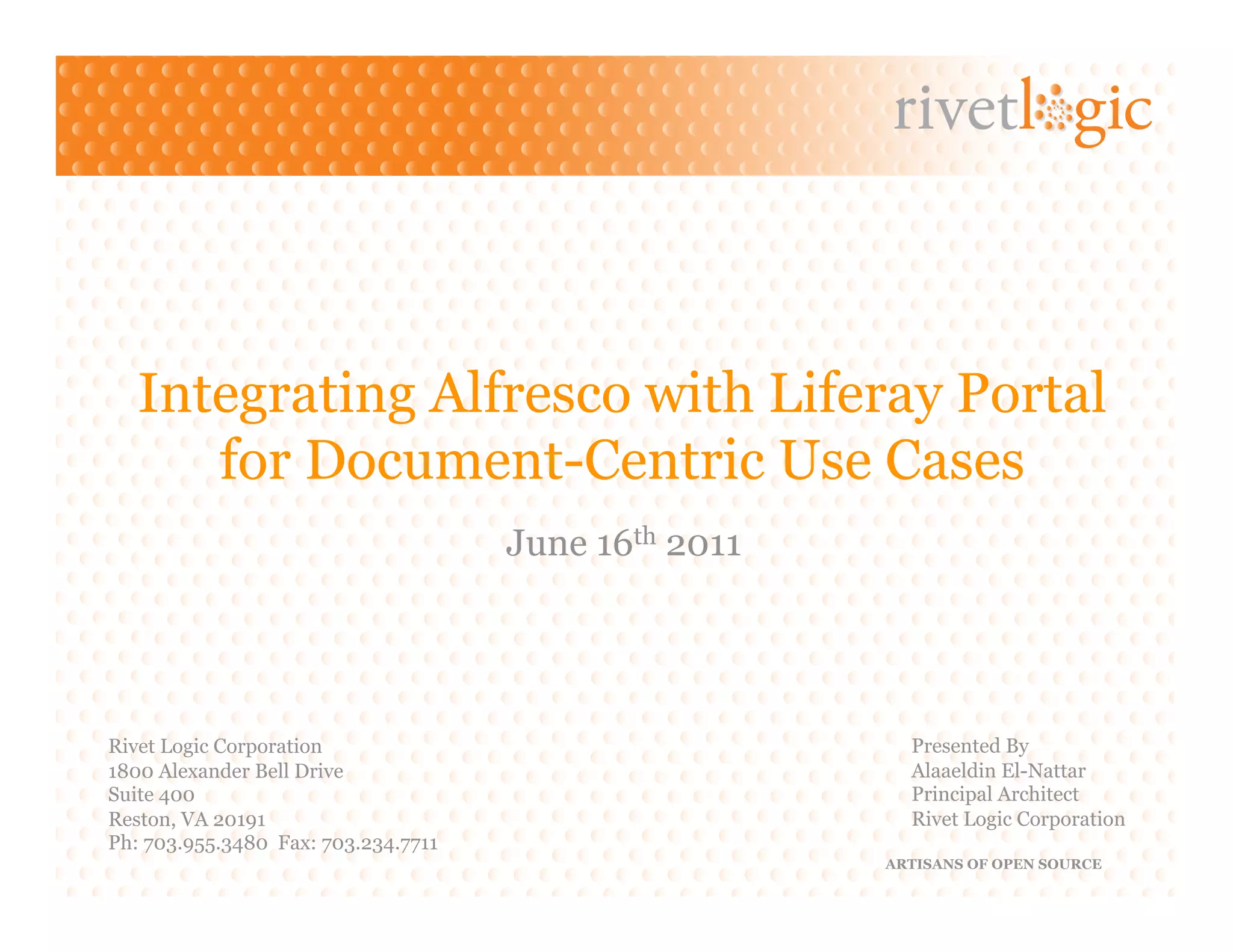Integrating Alfresco with Liferay Portal for Document-Centric Use Cases | PDF