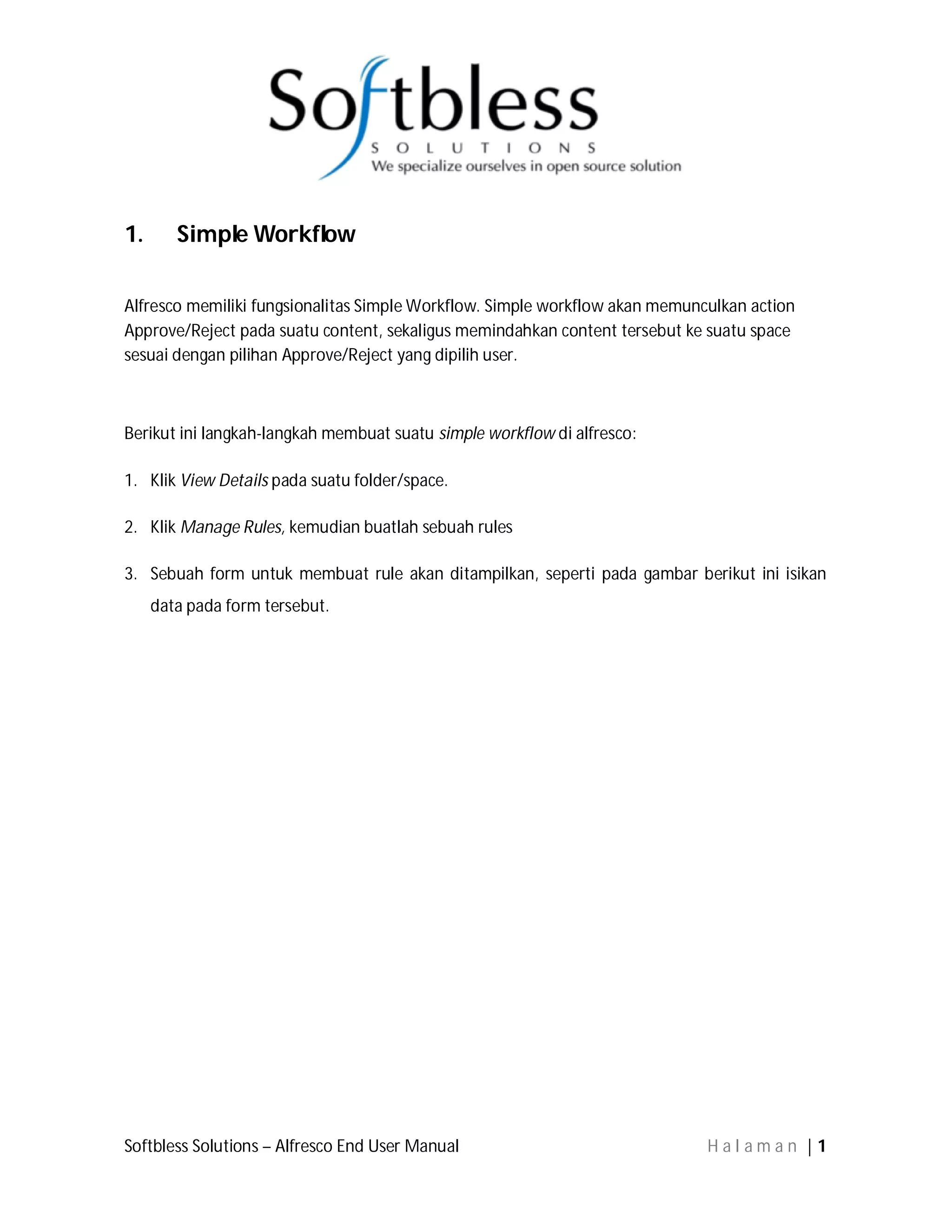 Alfresco 4 simple workflow - by softbless - part 3 | PDF