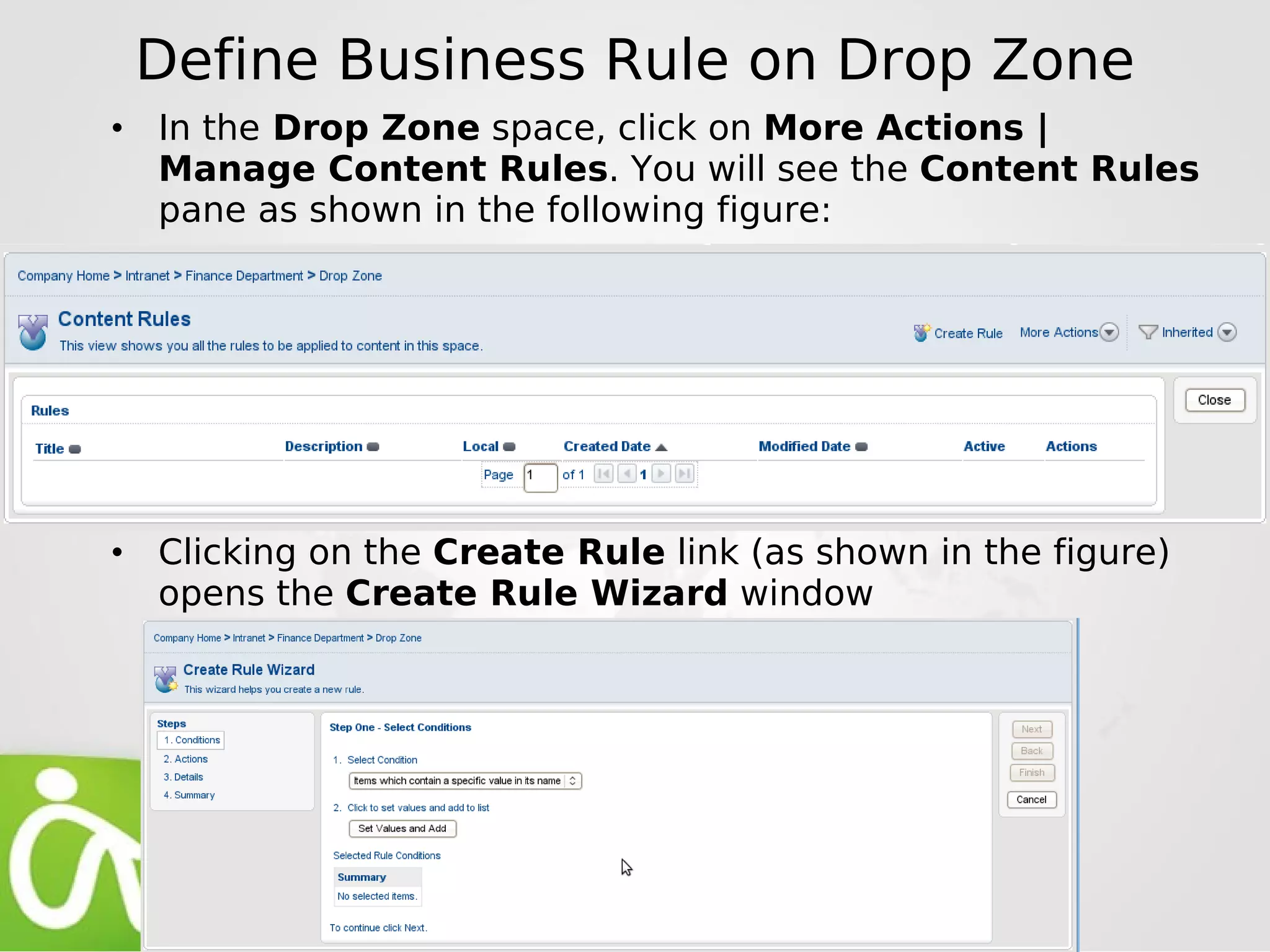 Alfresco : Implementing Business Rules | PDF