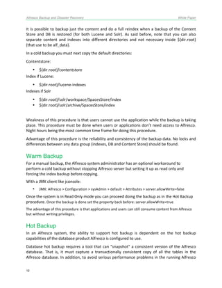Alfresco Backup and Disaster Recovery White Paper | PDF
