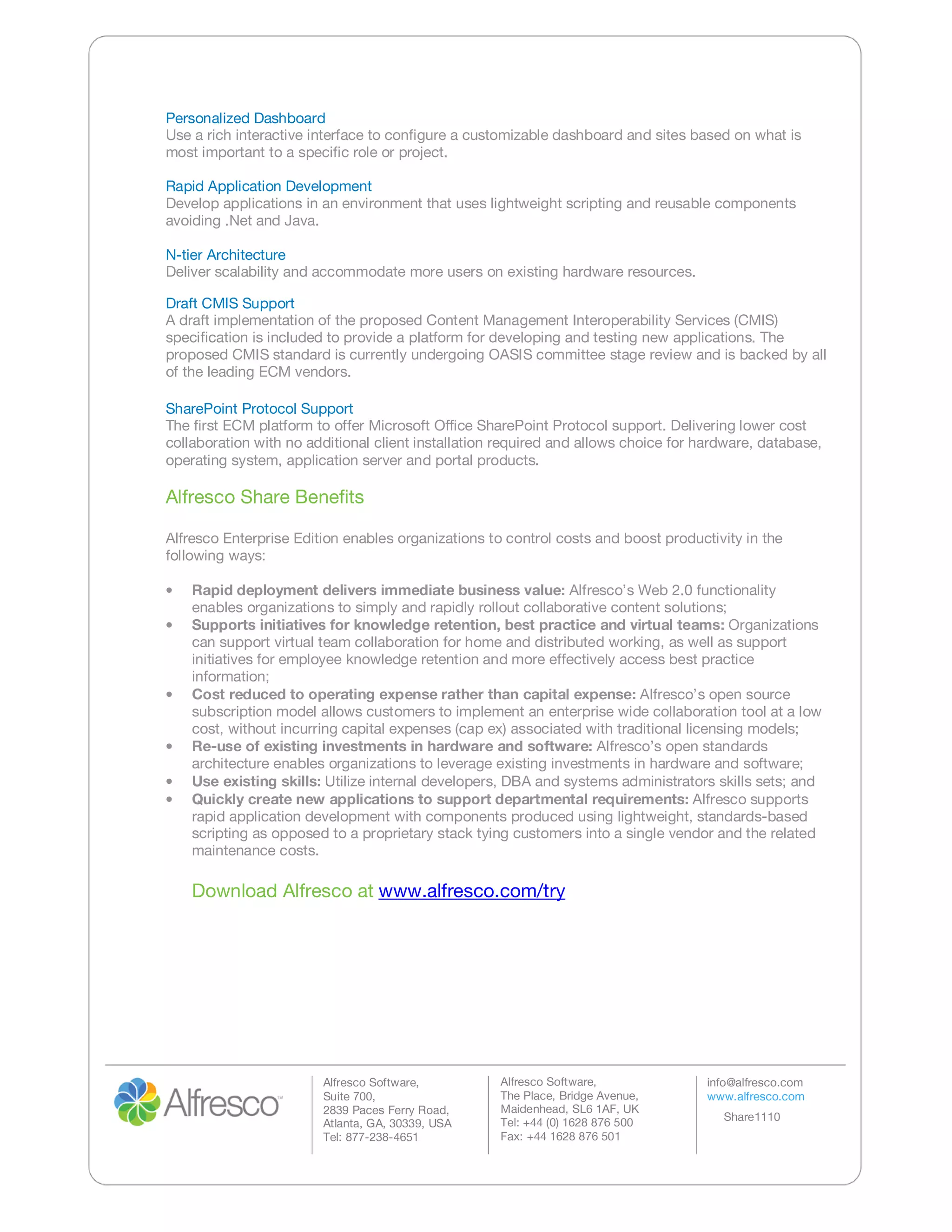 Alfresco datasheet share_eng | PDF