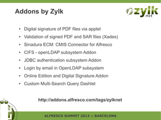 Alfresco Addons by Zylk in Alfresco Summit 2013 | PPT