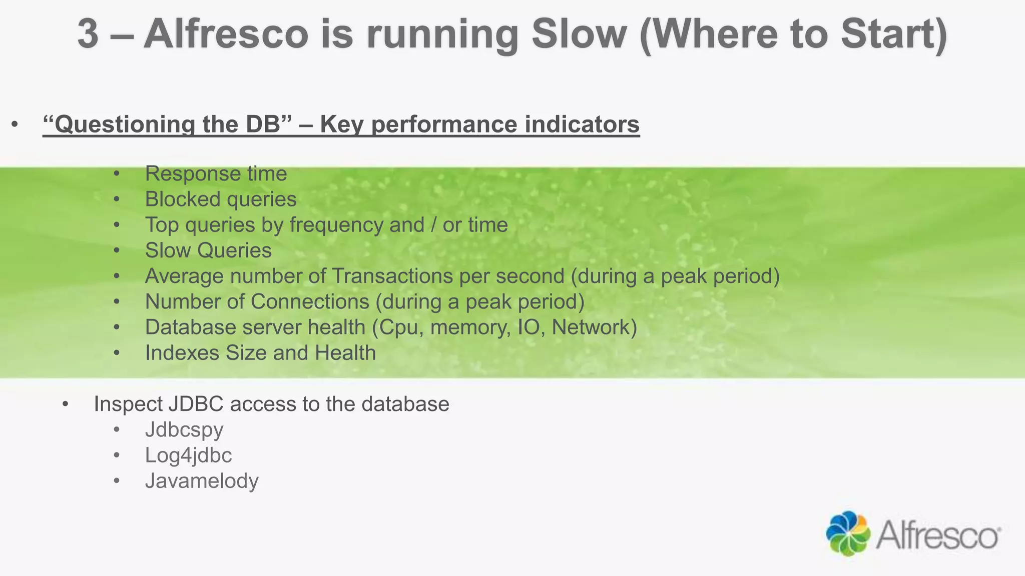 Alfresco tuning part2 | PPTX | Databases | Computer Software and Applications