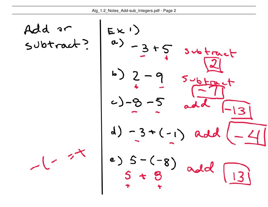 Alg 1.2 Notes Add-Sub Integers