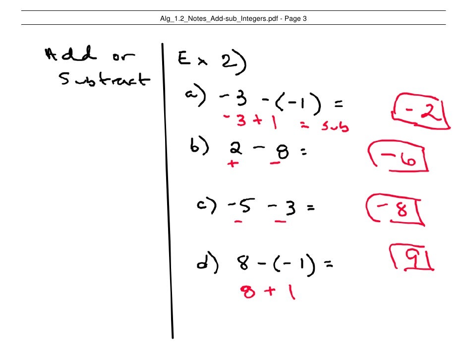 Alg 1.2 Notes Add-Sub Integers