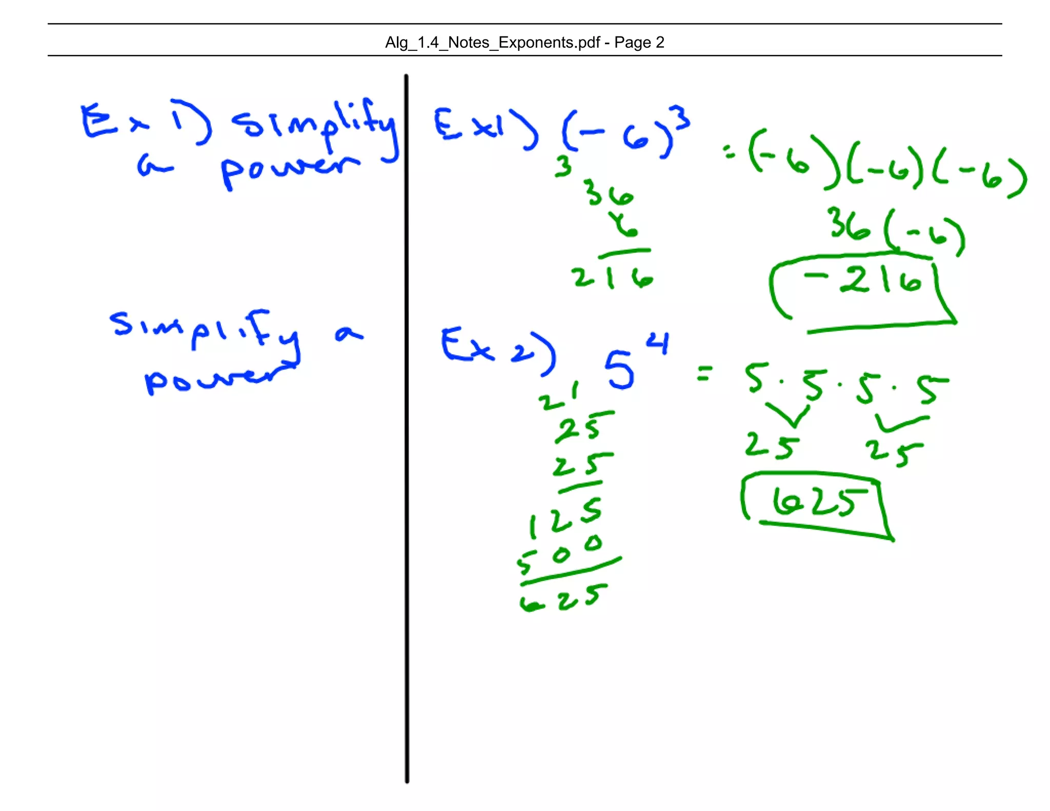 Alg 1.4 Notes Exponents | PDF