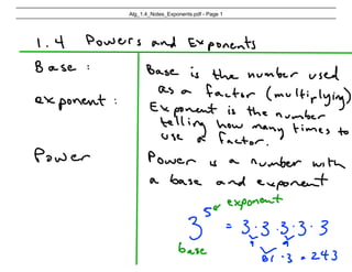 Alg 1.4 Notes Exponents | PDF