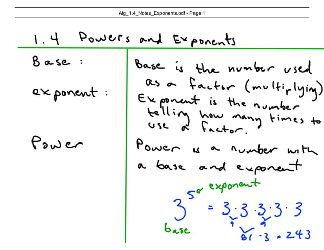 Alg 1.4 Notes Exponents | PPT