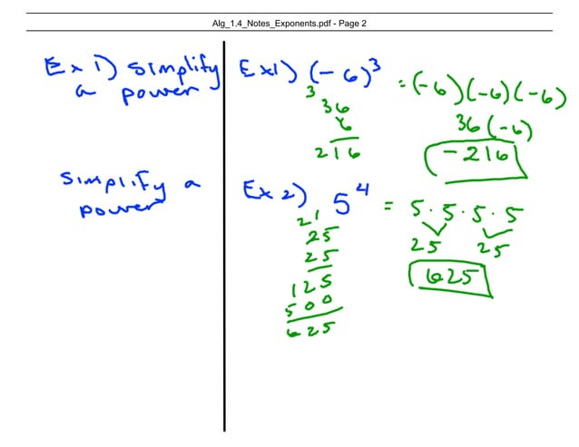 Alg 1.4 Notes Exponents | PPT