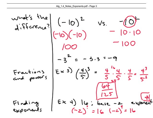 Alg 1.4 Notes Exponents | PPT