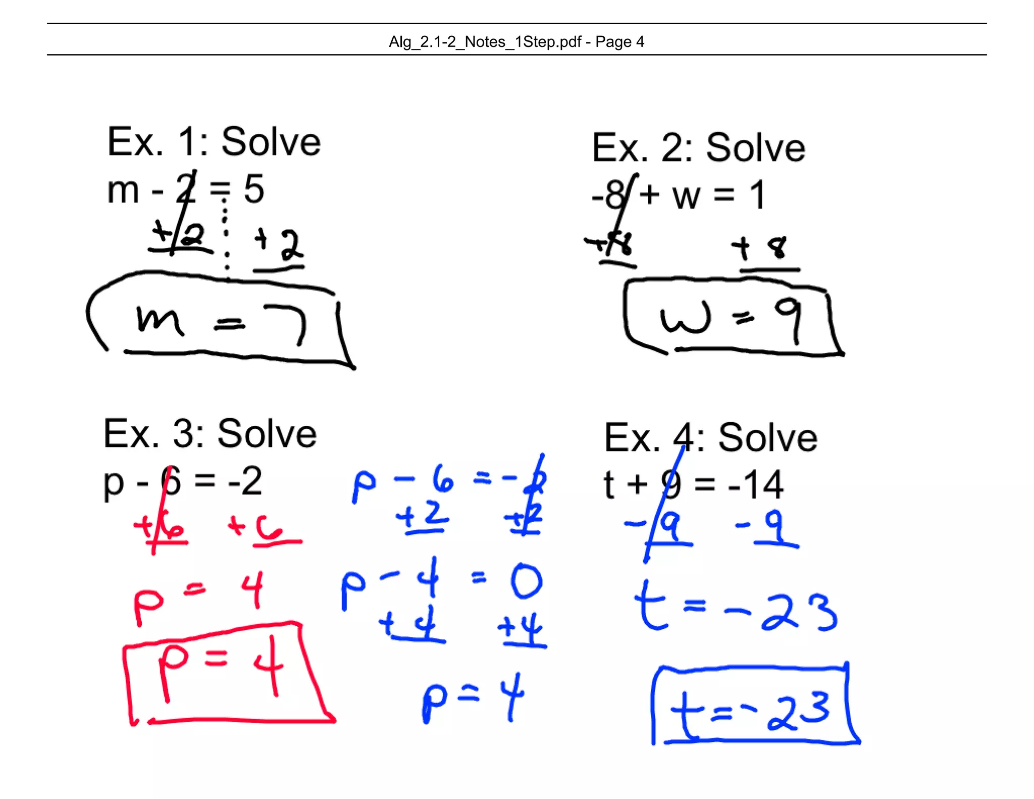 Alg 2.1 2 Notes 1 Step Equations | PDF