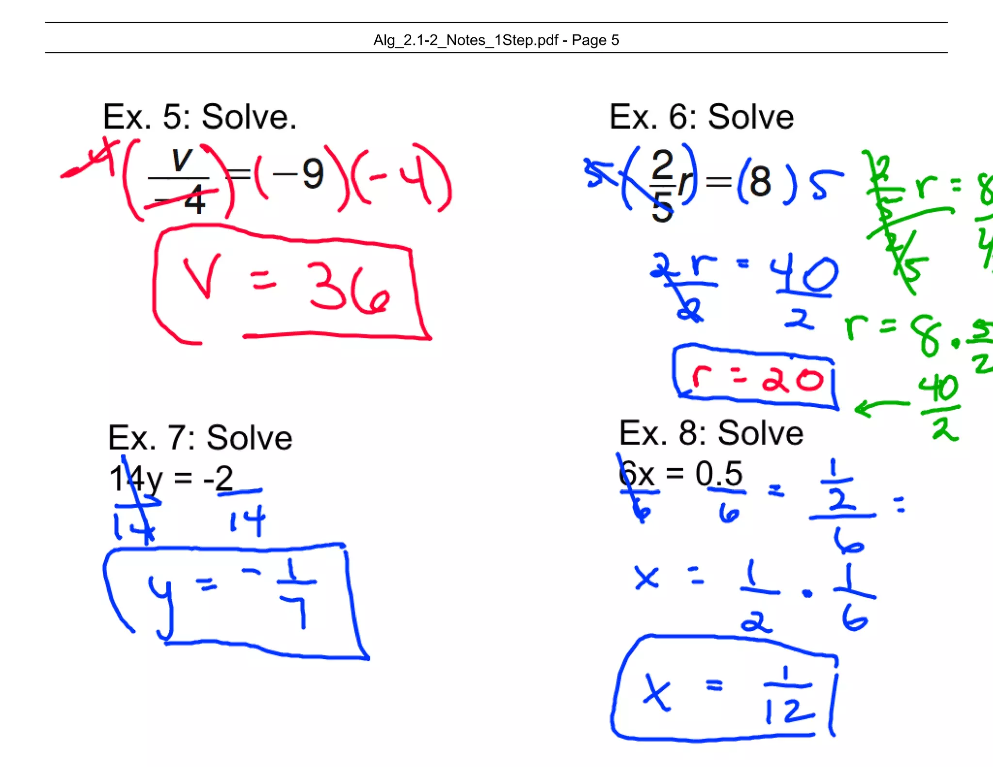 Alg 2.1 2 Notes 1 Step Equations | PPT