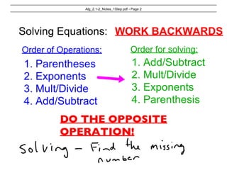 Alg 2.1 2 Notes 1 Step Equations | PDF