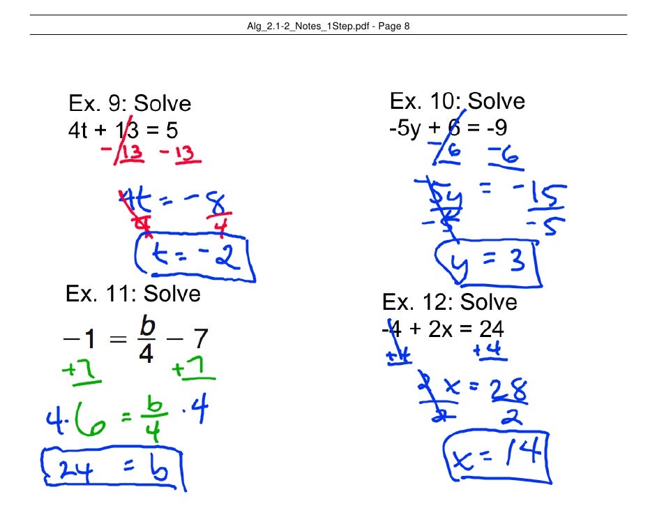 Alg 2.1 2 Notes 1 Step Equations