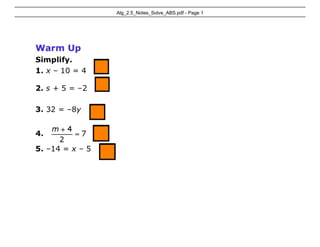 Alg 2.5 Notes Solve Absolute Value | PPT