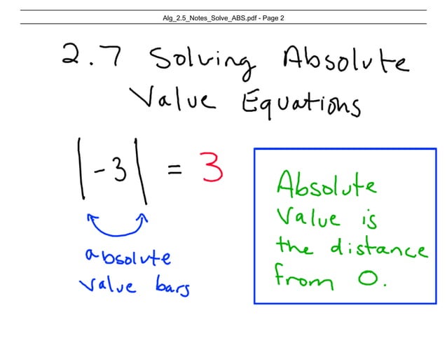 Alg 2.5 Notes Solve Absolute Value | PPT