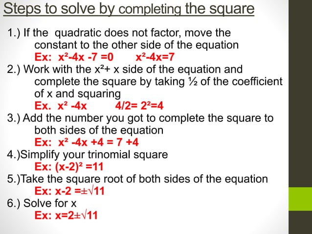 Alg 2 completing the square | PPT