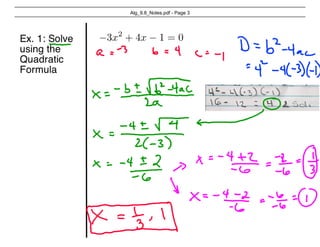 Alg 9.8 Notes Quadratic Formula | PDF | Physics | Science