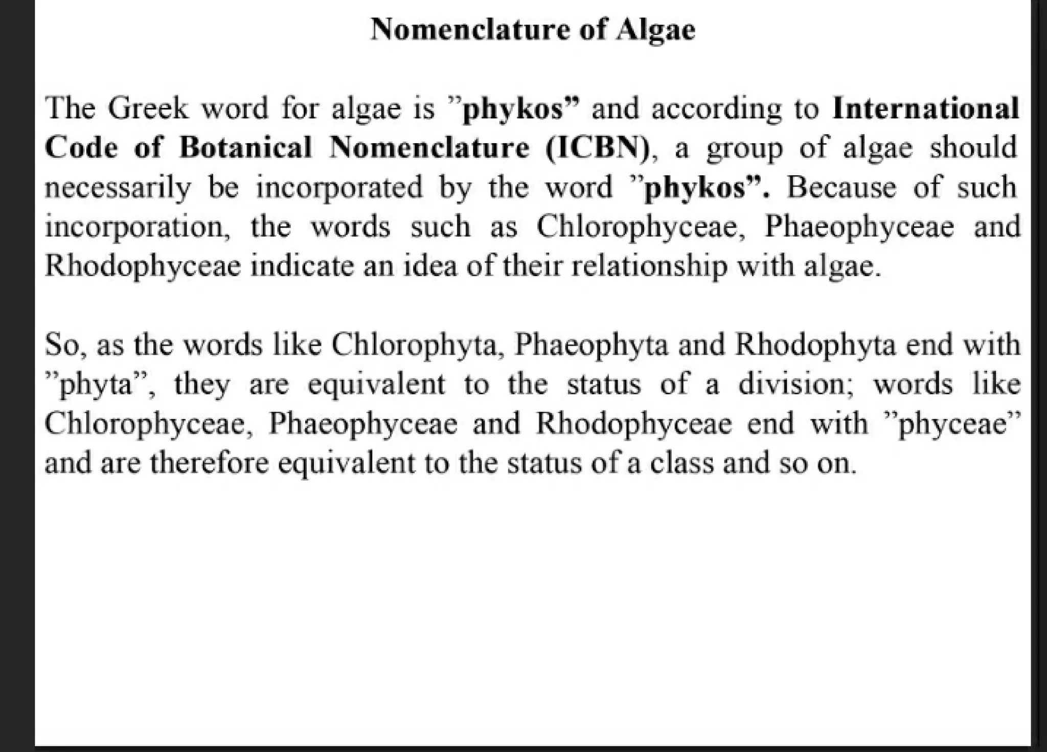 Algae And There Classification Based On Different Features Structure