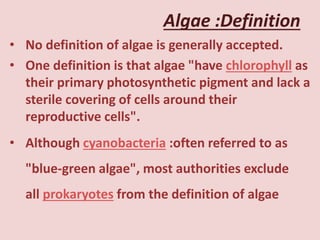 Algae : PHOTOSYNTHETIC EUKARYOTES | PPTX